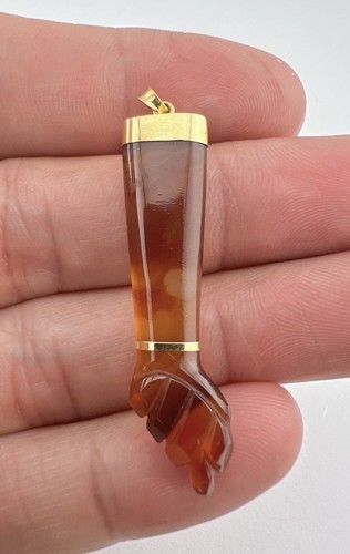 Victorian 14k Gold Banded Agate Figa Hand Malocchio Ward Off Evil Charm ...