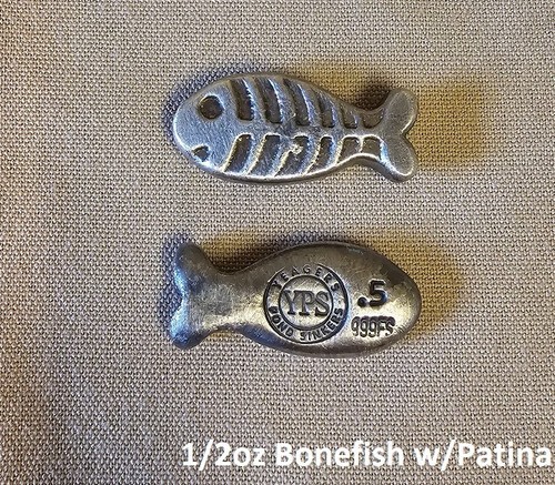 1/2 Troy Ounce Hand Poured 999 Silver Bullion "Bonefish w/patina" by ...