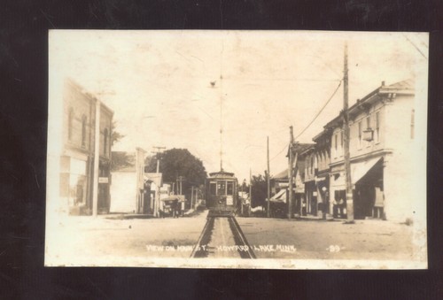 REAL PHOTO HOWARD LAKE MICHIGAN DOWNTOWN STREET SCENE TROLLEY POSTCARD ...