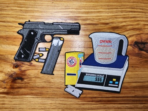 Embroidered Pyrex, Scale, Baking Soda, and Razor and 9 MM iron-on patch ...