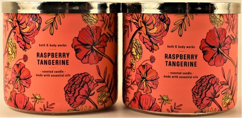 QTY 2 - Bath & Body Works RASPBERRY TANGERINE 3 Wick 14.5 Oz Scented ...