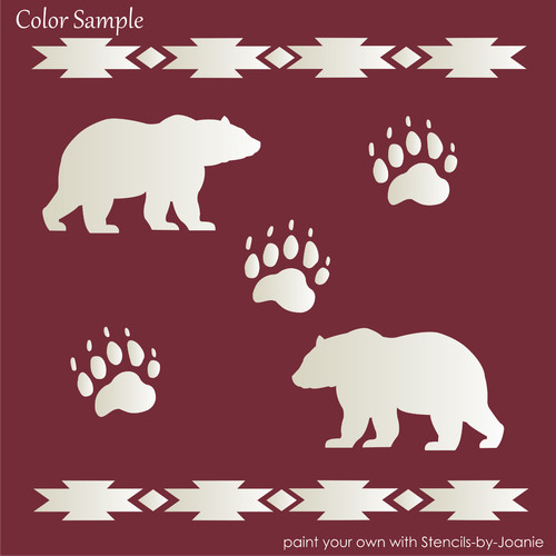 Stencil Joanie Rustic Bear Paw Print Animal Track Cabin Lodge Aztec DIY ...