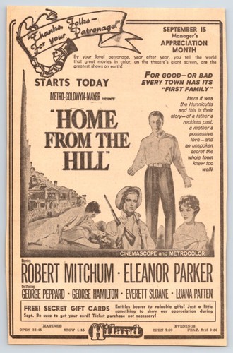 1960 ROBERT MITCHUM HOME FROM THE HILL MOVIE AD 5"X8" Newspaper Movie ...