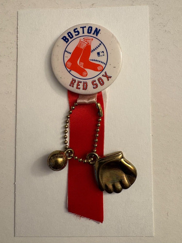 1970 - 1980 Boston Red Sox 1 3/4" Diameter Pin w/Ribbons (2) Ball ...