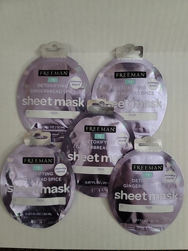 Set of 5 Freeman Brightening sheet face masks Gingerbread Spice scent ...