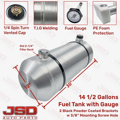 14.5 Gallon 12x30'' Fuel Tank 1/4 NPT Spun Aluminum End Fill Gas Tank ...