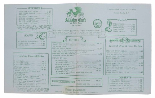 Restaurant Menu / ALASKA CAFE and Dining Room 35 paces south of the ...