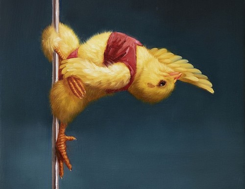 Pole Chick Stargazer by Lucia Heffernan Comical Chicken Dancer 20x16 ...