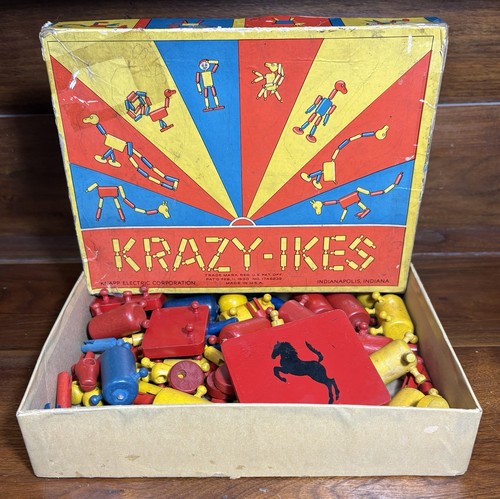 1930's Vintage Antique Knapp Electric Krazy Ikes Wood Building Toy Set ...