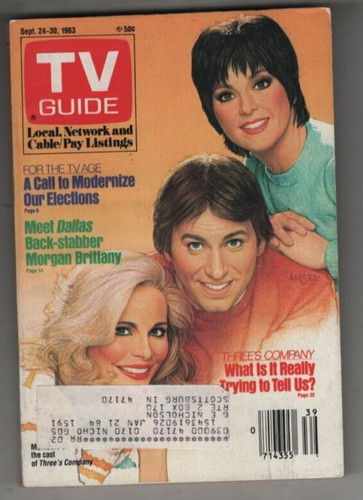 1983 TV GUIDE MAGAZINE SEPT 24-30 THREE'S COMPANY JOHN RITTER JOYCE ...
