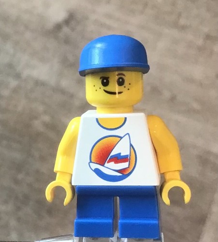 LEGO Town City Minifig Boy Short Blue Legs Sailboat Torso, Smirk, Beach ...