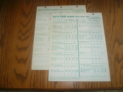 1955 56 Oldsmobile Martin-Senour Lacquer Interior Color Paint Formulas ...