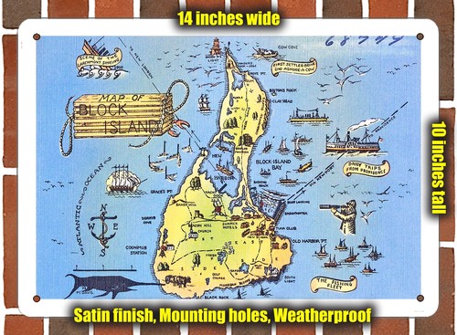Metal Sign - Rhode Island Postcard - Map of Block Island | eBay