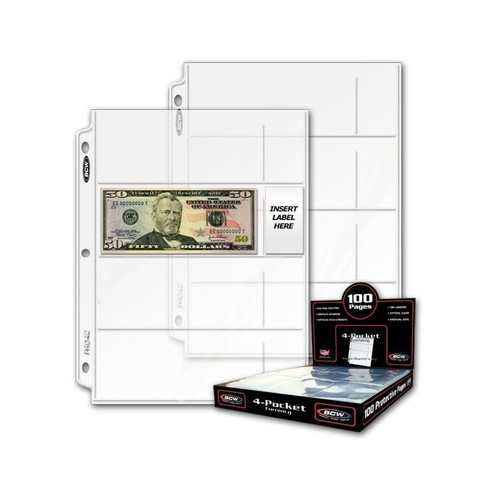 50 - 2 3/4 x 6 1/2 Currency Dollar Page Protector 4 pockets per page ...