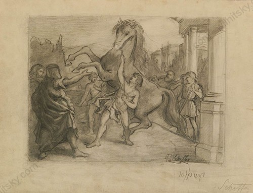 Robert Scheffer (1859-1934) "Historical Scene", Drawing, Late 19th ...