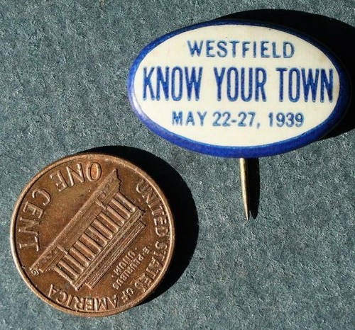 1939 Westfield YOUR TOWN oval pinback button Indiana New Jersey ...