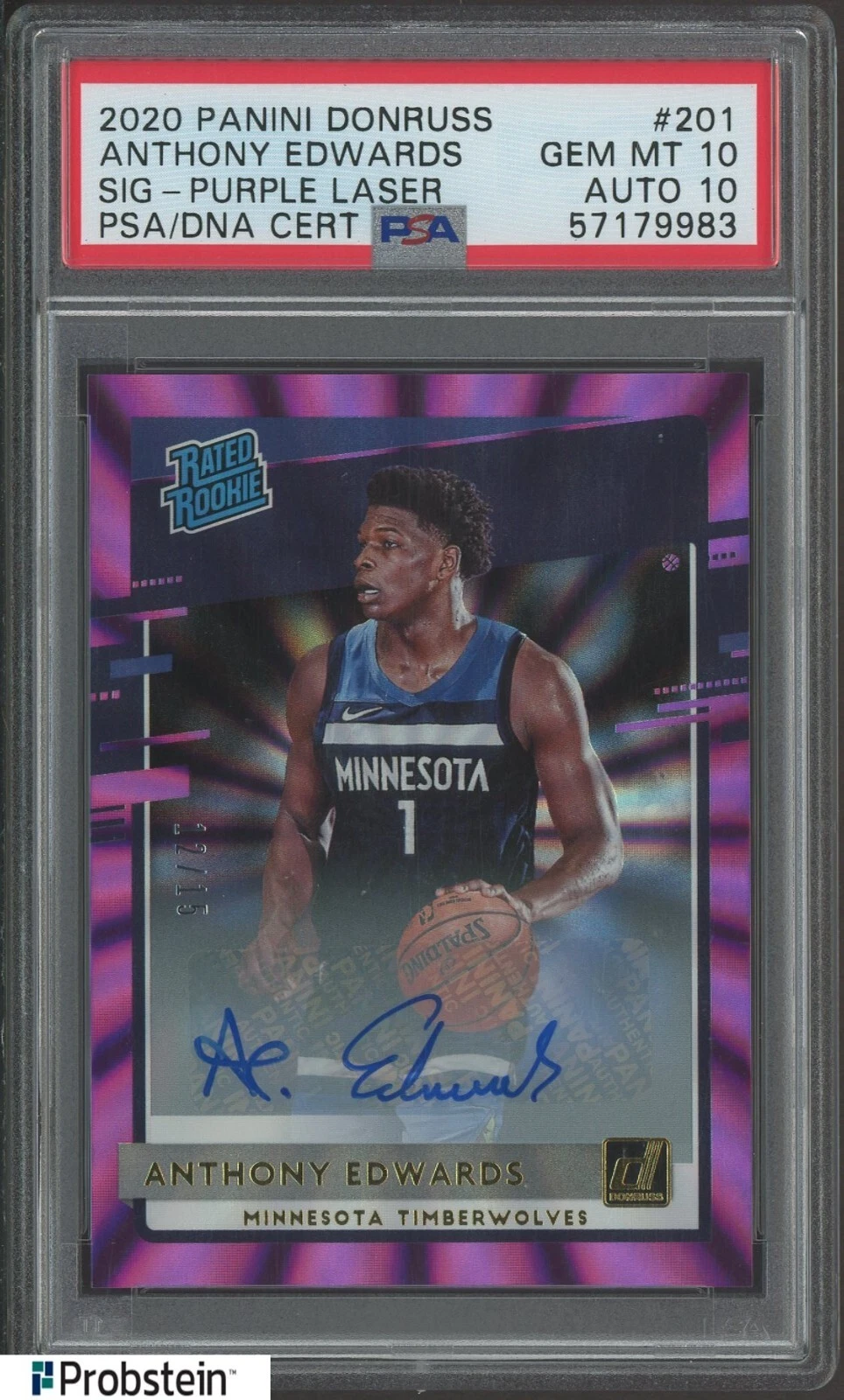 Anthony Edwards 2020 Donruss #201 Rated Rookie Signatures - Holo Purple ...