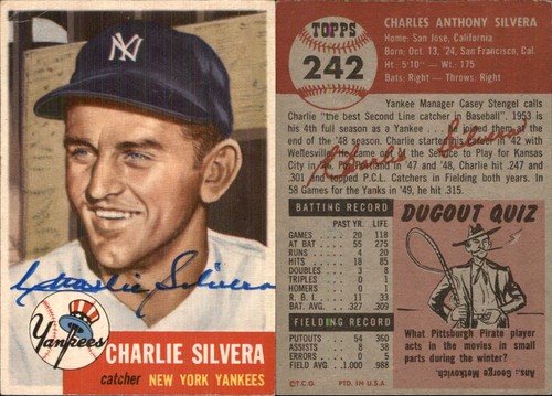 Charlie Silvera Signed 1953 Topps #242 Card New York Yankees Auto AU | eBay