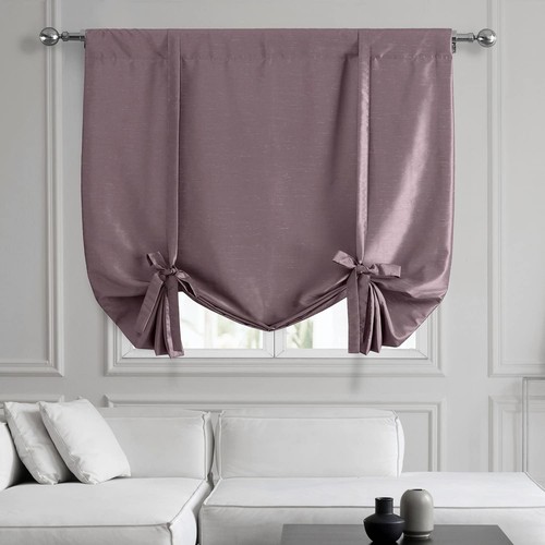 Faux Dupioni Silk Room Darkening Tie Up Curtains for Windows Roll Up ...