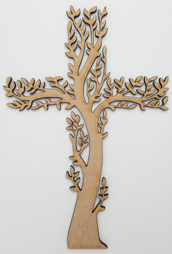 Wooden MDF Cross Tree Tag Shapes Embellishments Decoration Craft 200mm ...
