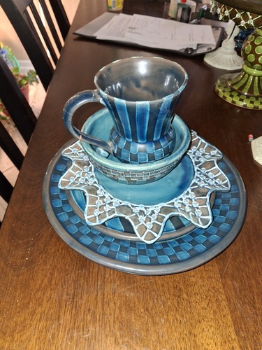 Rare Mackenzie Childs Wittika Complete Place Setting In Picts (BLUE) 5 ...