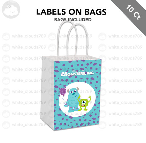 10 Monster Inc Labels on Kraft Gift Bags Birthday Party Favor 5.5 x 8 ...