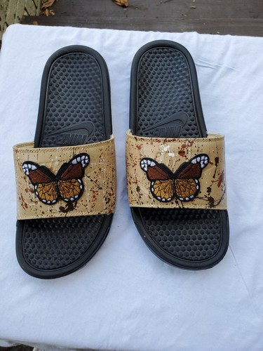 Nike Womens Custom Brown Butterfly Slides with box | eBay