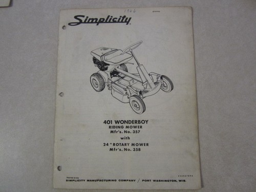 Simplicity Wonder Boy rider mower parts manual model# 357 | eBay