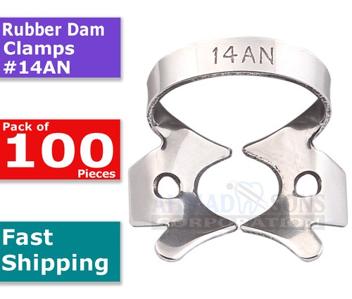 100 Pcs Endodontics Rubber Dam Clamps #14AN Dental Maxillary Winged ...