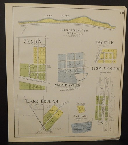Wisconsin Walworth Map Zenda Lake Beulah Martinsville Fayette 1921 J21 ...