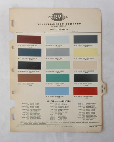 1954 STUDEBAKER R-M COLOR PAINT CHIP CHART ALL MODELS ORIGINAL | eBay