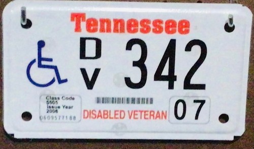 Tennessee License Plate - Motorcycle Handicap Plate With Wheel Chair ...