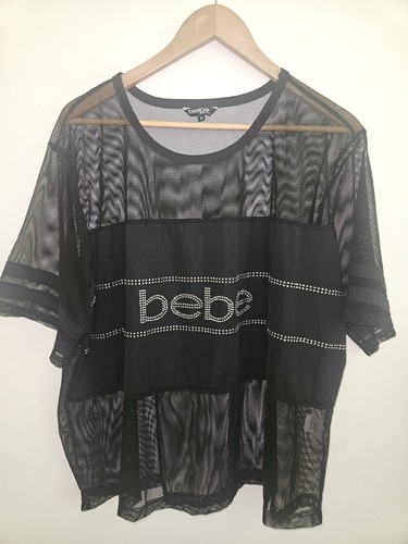 Bebe Sport Mesh Top Activewear Athleisure T-Shirt Women's 1X Black ...