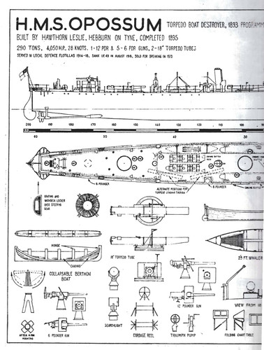 ShipModel PLAN Royal Navy Destroyer HMS Opossum, 1893 1sh scale 1:200 ...