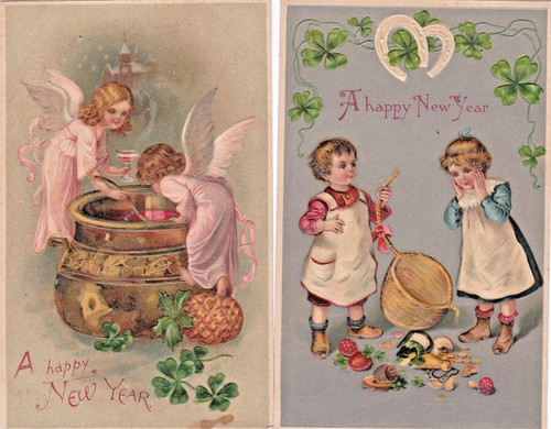 HAPPY NEW YEAR 1908 POSTCARDS SET OF 2 | eBay