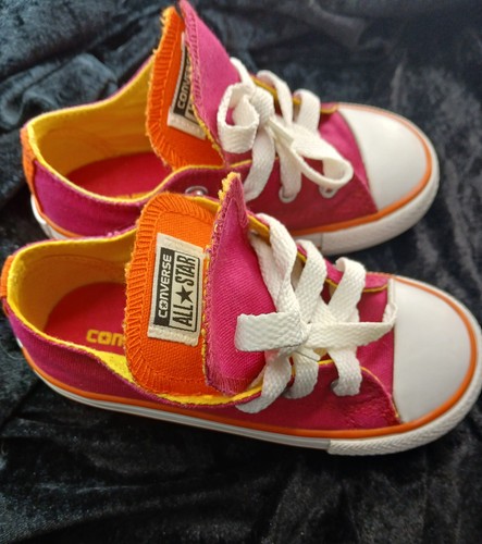 Kids CONVERSE All Stars pink, yellow .orange lace up sneakers Size ...