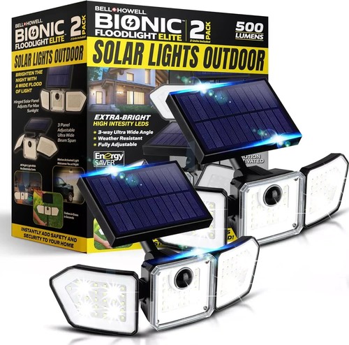Bionic Flood Light 2 Pk, Motion Sensor Outdoor Lights, 500 Lumens Solar ...
