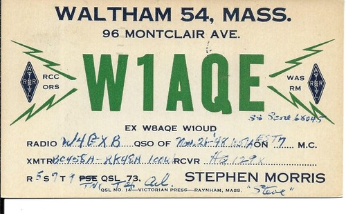 QSL 1948 Waltham MA radio card | eBay