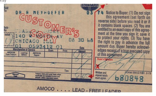 1968 STANDARD/ AMOCO GASOLINE CUSTOMER CREDIT CARD RECEIPT | eBay