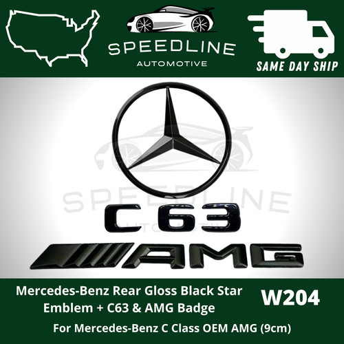 C63 C 63 Emblem AMG Gloss Black W204 SEDAN Trunk Star Badge Set FOR AMG ...