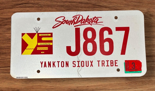 SOUTH DAKOTA YANKTON SIOUX TRIBE INDIAN TRIBE TRIBAL LICENSE PLATE " J ...