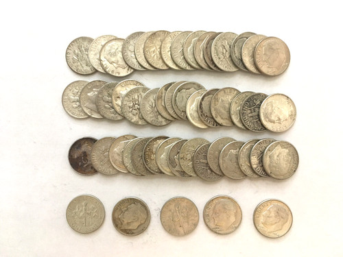 50 DIMES SILVER ROOSEVELT CIRCULATED LOT OF 50 DIME 90% SILVER 1946-1964 VARIOUS | eBay