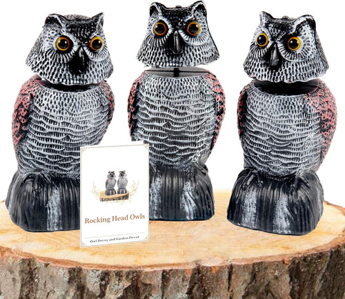 Bobblehead Owl Decoys Sculpture to Scare Birds Away, 3-Pack 8.3" Fake ...