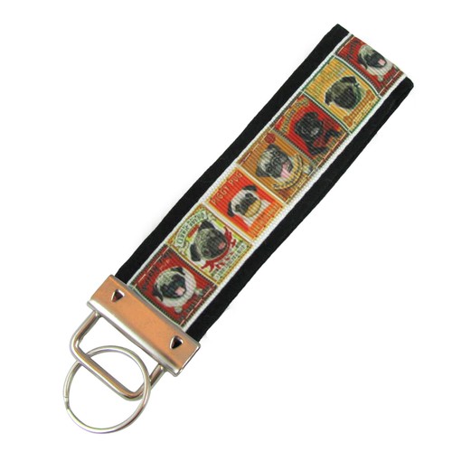 Pug Key Chain, Dog Key Fob, Pug Lover Fabric Keychain on Black ...