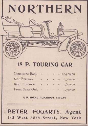Northern - 18 P. Touring Car - Peter Fogarty, Agent - N YC - Vintage ...