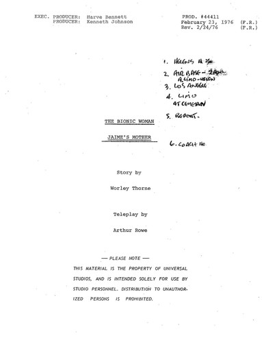 Classic Script The Bionic Woman Jamie's Mother Richard Anderson Notes ...