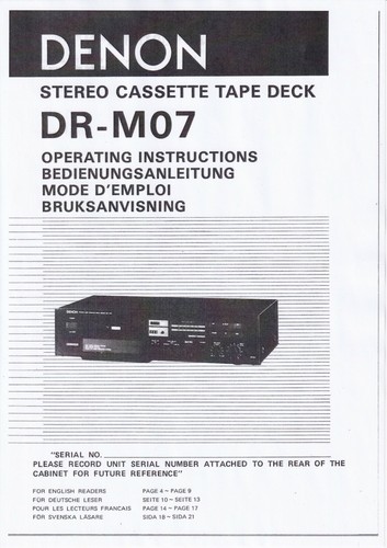 Bedienungsanleitung-Operating Instructions für Denon DR-M07 | eBay