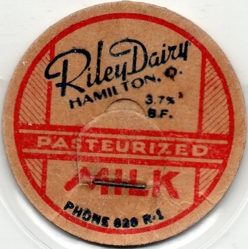 Milk Cap - Riley Dairy - Hamilton, Ohio - PASTEURIZED MILK - PHONE 828 ...