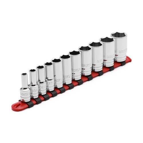 11PCS 3/8" Drive 6 Point. Mid-Length Socket Set, SAE, Mirror Chrome ...