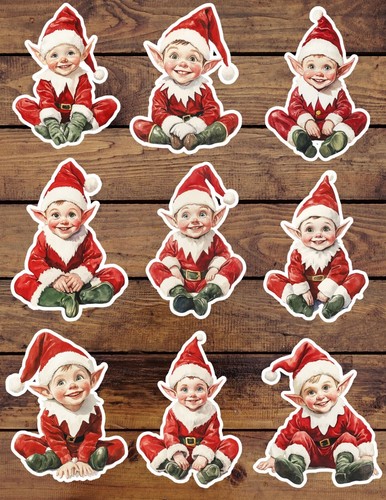 Vintage Style Santa Elf Vinyl Stickers Set Scrapbooking Laptop ...